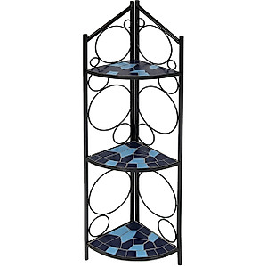 Sunnydaze 44" 3-Tier Outdoor Metal Corner Folding Mosaic Plant Stand - Blue