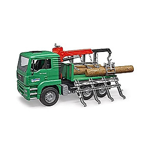 Bruder Toys - Forestry MAN Timber Truck with Fully Functioning Loading Crane, Tilting Loading Bed, and 3 Loadable Trunks - Ages 4+