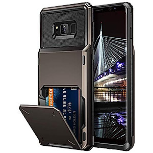 Vofolen Case for Galaxy S8 Case Wallet 4-Slot Pocket Credit Card ID Holder Flip Door Scratch Resistant Dual Layer Protective Bumper Rugged Rubber Armor Hard Shell Cover for Samsung Galaxy S8 Gun Metal