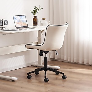 YOUTASTE Office Chair Modern Armless Desk Chair, Height Adjustable Swivel Rocking Computer Task Chair, Faux Leather Sewing Chairs with Wheels, Stylish Lounge Vanity Chair,White