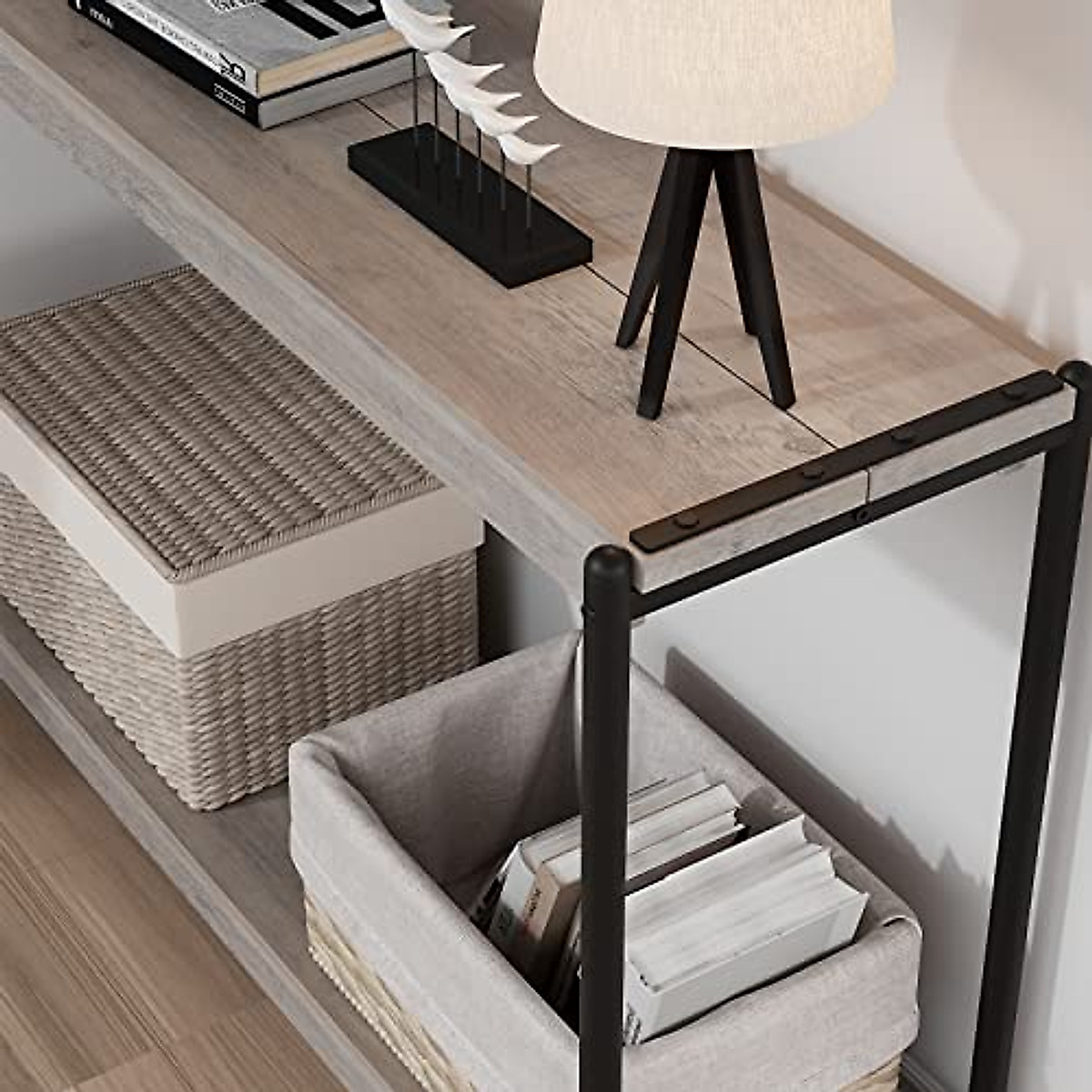 IDEALHOUSE Farmhouse Console Table, 40" Entryway Table with Storage, Slatted Style 2-Tier Sofa Table with Shelf, Grey Console Tables for Entryway, Living Room, Hallway, Foyer-Grey