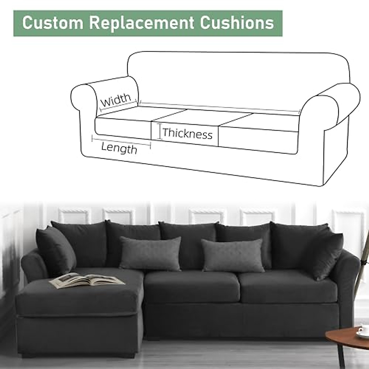SINCERE Custom Sized Bench Cushion Pad, Bay Window Pillow, Seat & Back Cushion Replacement for Sagging Sofa, Couch Booster Foam Cushions Chair Pads, Indoor Outdoor Daybed RV Camper Van Cushions