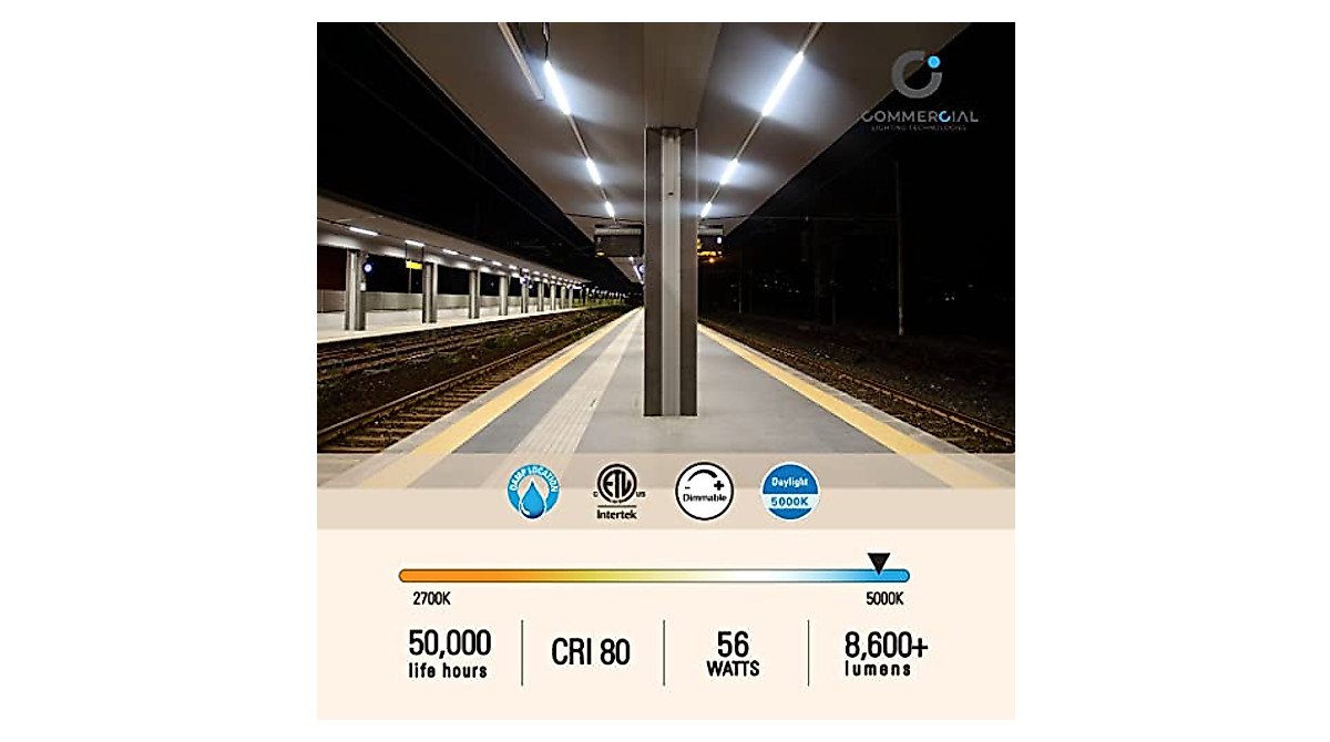 CLT 56W 8-Foot LED Shop Light - Dimmable & Damp Location Ready