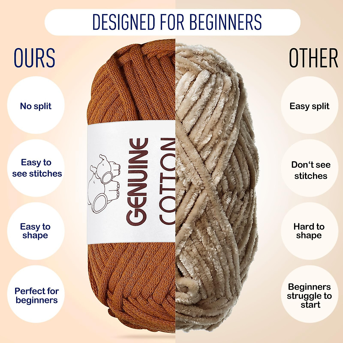 Timgle 18 Pack Beginners Crochet Yarn Cotton Yarn for Crocheting and Knitting with Easy to See Stitches Cotton Nylon Blend Yarn for Crochet Kit Making(Nature Colors)