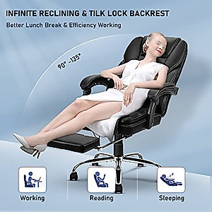 NOBLEMOOD Heated Massage Office Chair Ergonomic Big and Tall Reclining Computer Chair Swivel Executive Desk Chairs with Footrest and Lumbar Pillow (Black)