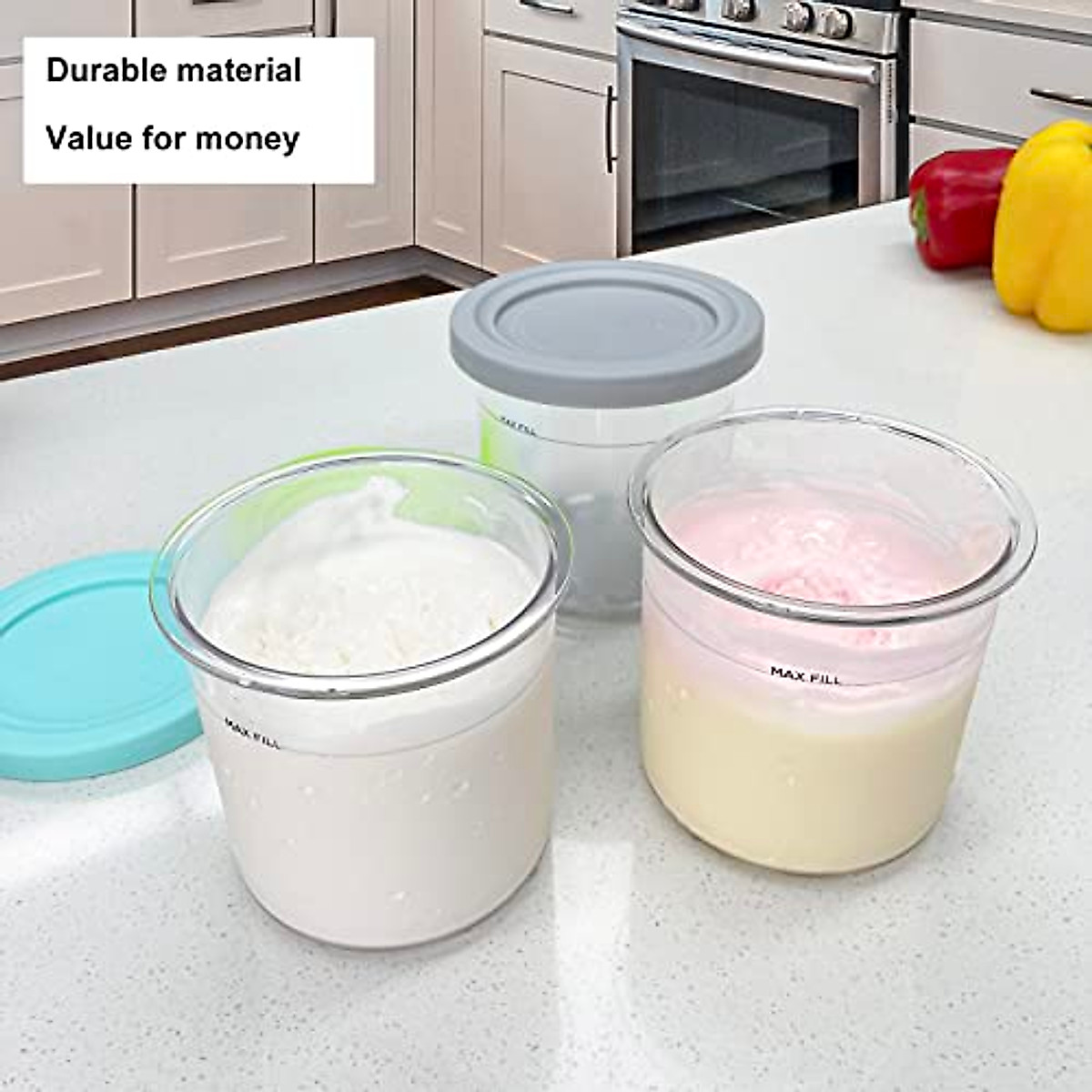 CUTIECLUB 4PCS Ice Cream Pints Containers and Lids for Ninja Creami, Ice Cream Storage Containers Compatible with NC301 NC300 NC299AMZ Series Creami Ice Cream Makers