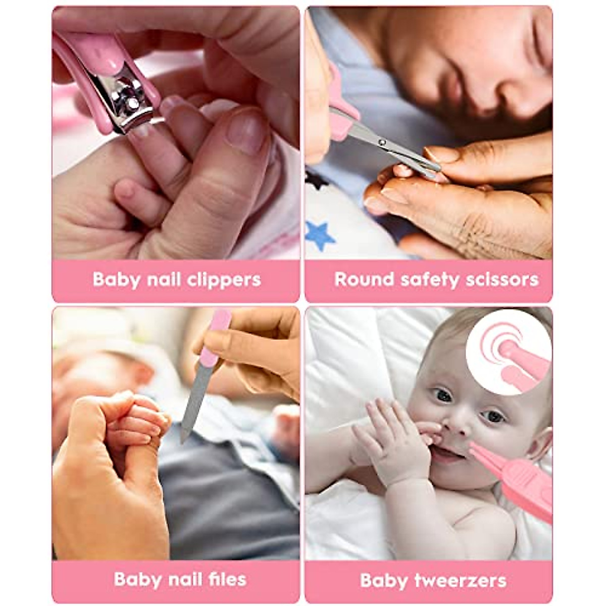Baby Healthcare and Grooming Kit, Safety Newborn Nursery Care Set, with Hair Brush Comb, Nail Clipper, Thermometer, Pacifier Clip, Nasal Aspirator for Newborn Infant Baby Girls Boys (Pink)