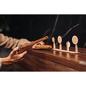 Wood Trick Wooden Toy Guns Set with Targets Shooting Range, Pistol Toy Guns for Kids Set - 3D Wooden Puzzle for Adults and Teens
