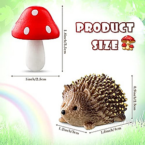 Queekay Fairy Outdoor Garden Animals Figurines Outdoor Fairy Wild Garden Accessories Resin Hedgehogs and Wood Mushroom Miniature Garden for Plant Pots Bonsai Craft Decor Fairy Wild Garden Supplies