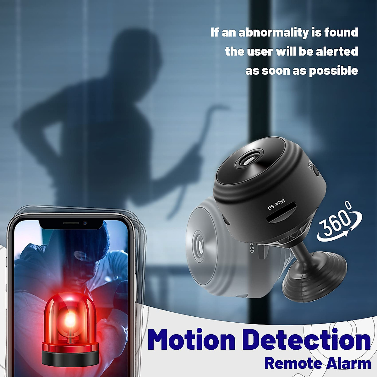 Mini Security Camera (A 64G SD Card Included), 1080P HD WiFi Home Indoor Outdoor Camera for Baby/Pet/Nanny, IP Camera Remote Viewing for Security with iOS, Android Phone APP