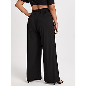 WDIRARA Women's Plus Size Wide Leg Palazzo Pants Elastic High Waisted Loose Trousers Black 1XL