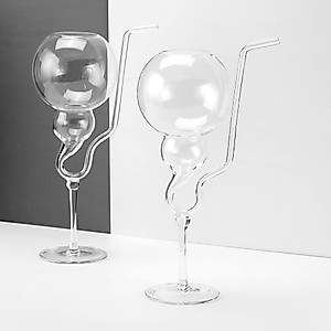 Straw red wine glass Hand Blown crystal Sippy cups set of 1 Champagne cocktail juice glasses Unique Large Long Stem white wine glasses capacity (Round)