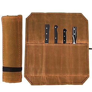 Knife Roll Bag, Portable Chef Knife Bag with 7 Slots Canvas Knives Pouch Knife Roll Case for Home Camping Picnic, Gift for Chefs or Cooking Lovers (Khaki)