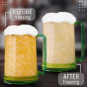 Granatan Beer Mugs with Gel Freezer 16 oz, Double Walled Beer Mugs with Handles, Color Handles Set Of 4