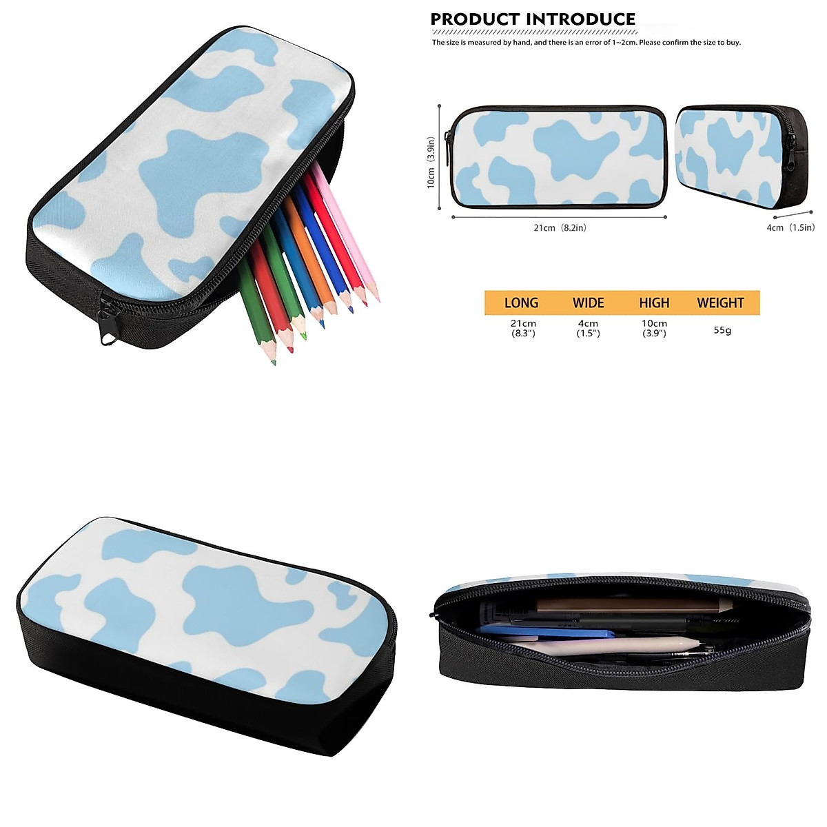 GIFTPUZZ Blue Cow Print Backpacks for Girls Boys Book Bag Back Packs with Lunch Box Pencil Case Drawstring Bag Keychain Teens Schoolbags Back Packs Satchel for Travel Daypack