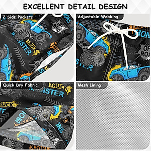 JHKKU Boys Swim Trunks Monster Truck Bathing Suits Swim Board Shorts Swimsuit with Mesh Lining 6 Years