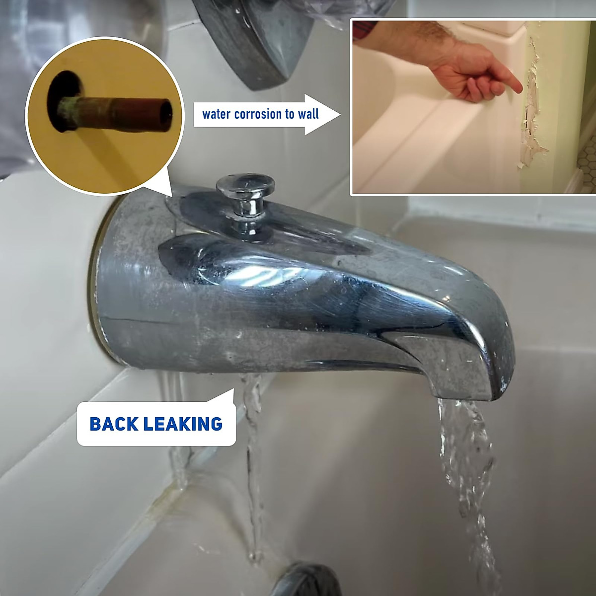 Welvzen 1/2" Thick Spacer for Tub Spout, Flange Trim Ring for Bath Faucet, Eschutcheon Cover Plate for Spigot with Split PVC Blocking Water, Shower Pipe Remodeling Sealer (304SUS-Brushed Nickel)