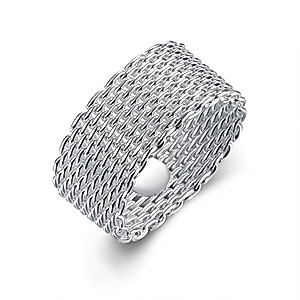 JAJAFOOK 925 Sterling Silver Plated Fashion Woven Braided Mesh Ring Wedding Band Rings for Women