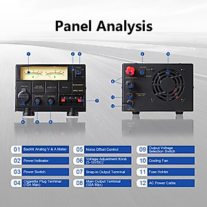 Universal Compact Bench Power Supply- 50 Amp Regulated Home Lab Benchtop AC-to-DC Converter 13.8 Volt/9-15Volt, Cooling Fan, Screw Type Terminals - Jesverty SPS-50II