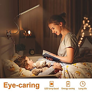 LEPOWER Led Clip on Light/Reading Light, 5W Book Light for Reading in Bed with Gooseneck, Color Temperature Changeable Clip Light, Perfect for as Reading Light and Piano Light (Metal)