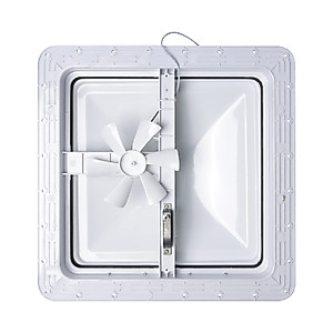 AA Ignition RV Roof Vent with 12V Fan - Fits Camper Trailer Vans, Motorhome, 5th Wheel - 14" x 14" Universal White Lid Roof Vent with 6 Blades - White Lid Inner Translucent Garnish Ring