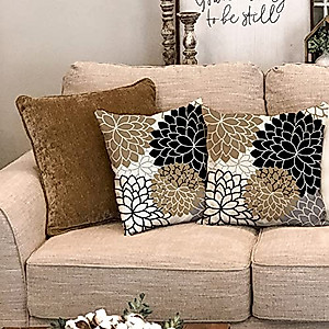 DFXSZ Outdoor Pillow Covers 18x18 inch Set of 2 Black Brown Summer Floral Outdoor Decorative Throw Pillows Flower Pillowcase Square Linen Cushion Case Decor for Home Sofa Couch Bed