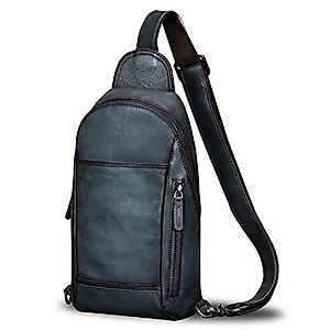 IVTG Genuine Leather Sling Bag for Men Crossbody Hiking Backpack Vintage Handmade Chest Shoulder Daypack (Gray)
