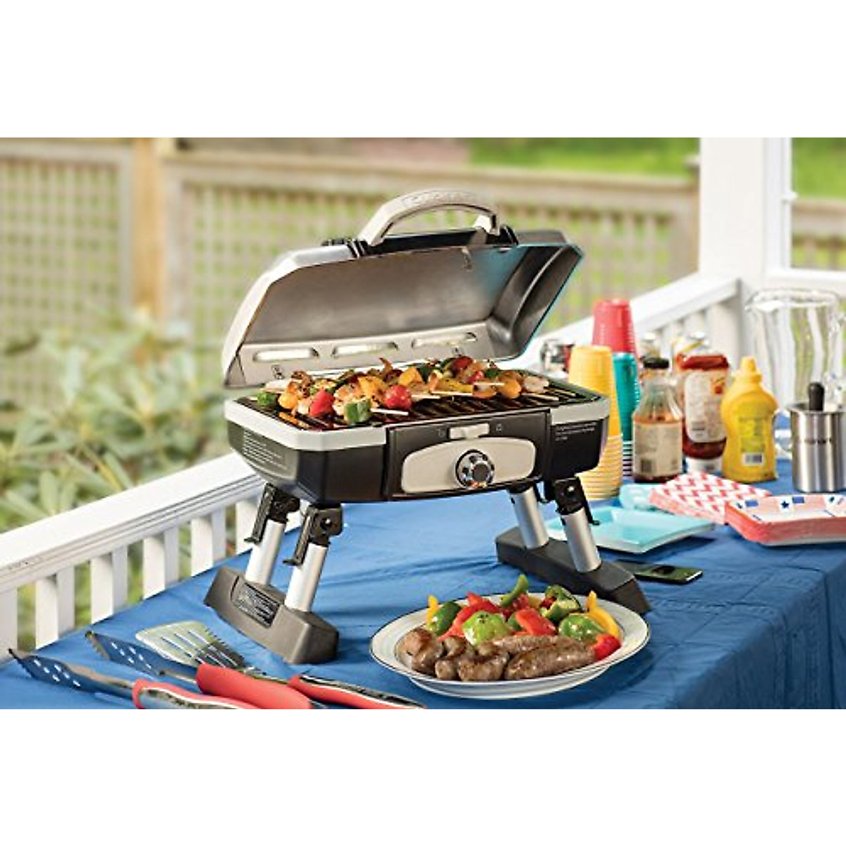 Cuisinart Grill Bundle - Petit Portable Propane Gourmet Tabletop Gas Grill (Stainless Steel) & Tabletop Grill Tote Cover