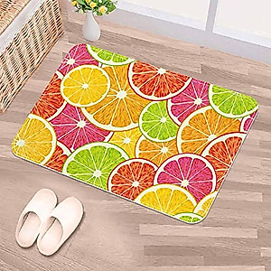 Washable Rug, Indoor or Outdoor Rugs Door Mats Carpet for Front Porch, Kitchen, Farmhouse, Entryway, Lemon Orange Grapefruit Fruit