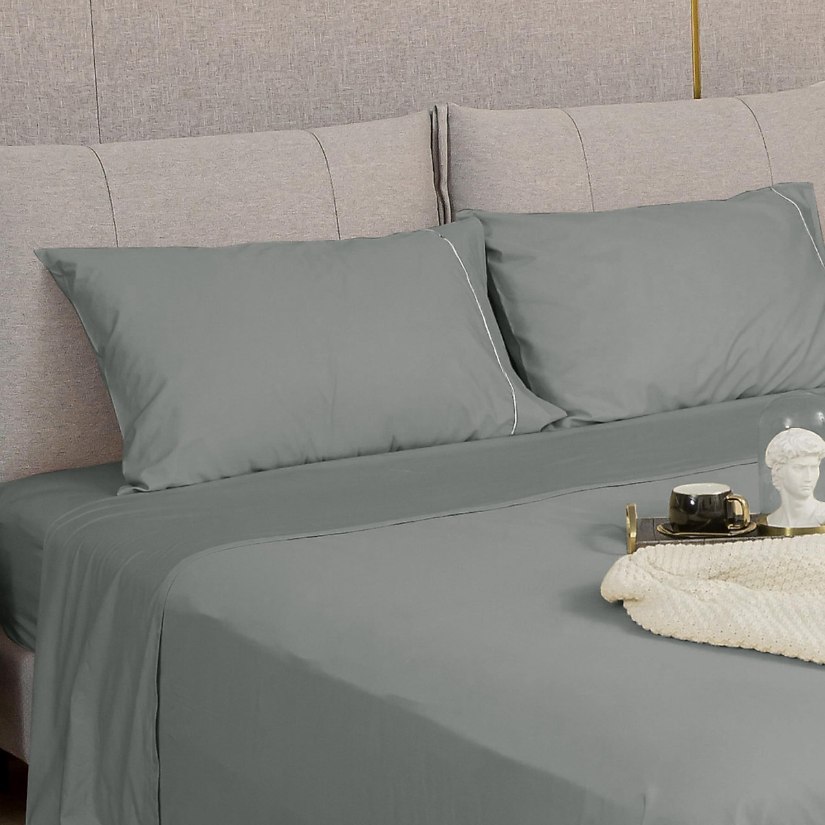 sunflower Extra Deep Pocket Queen Sheet Sets Fits 18"-24" in Deep Mattress -100% Cotton Queen Sheet Set, Ultimate Gray Hotel Luxury Soft Breathable Sheet Sets for Queen Bed Deep Pocket