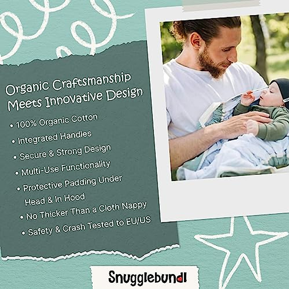 Snugglebundl – Move Without Waking | Organic Cotton | Best Baby Travel System | Elective C-Section (Baby Bumble, Lightweight, Baby Haze)