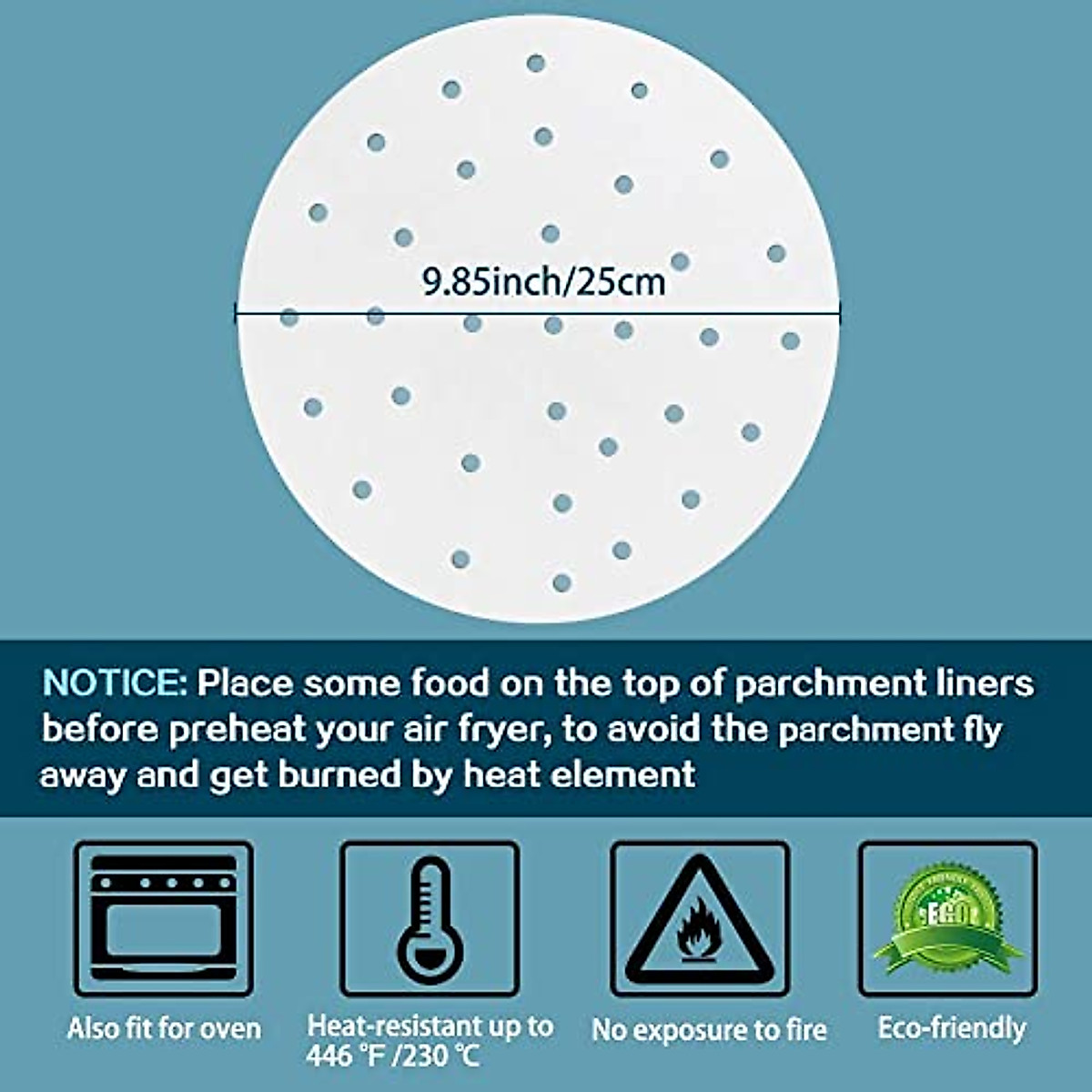 10 Inch Air Fryer Liners, Set of 200, 5/6/7/8/9 Inch Bamboo Steamer Liners/Air Fryer Perforated Parchment Paper for Air Fryer, Steaming Basket and More