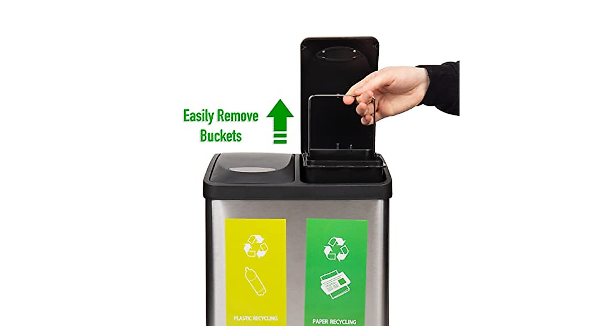 Mind Reader 2-Section Stainless Steel Recycle Bin 24L | Easy Recycling