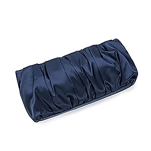 IXEBELLA Classy Evening Bags Pleated Satin Clutch Formal Dressy Purses Wedding/Prom/Party Handbag for Women (Navy)
