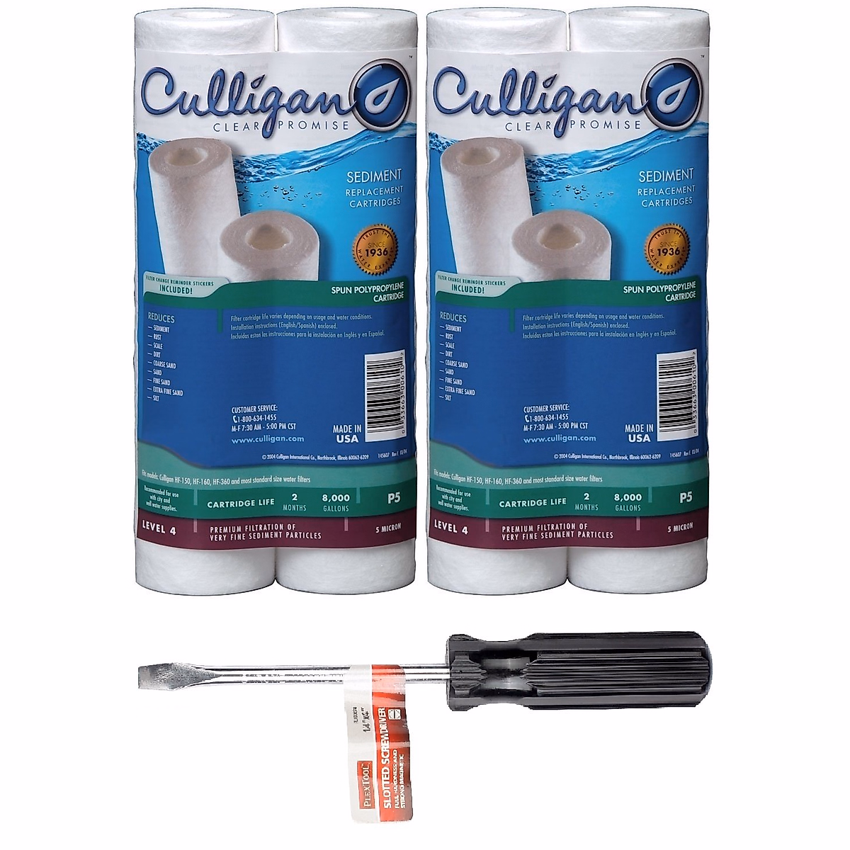 Culligan P5-D Level 4 5 Micron Sediment Filtration Replacement Cartridges (2, 9.75" H x 2.5" W x 2.5" D + PLEXTOOL(TM) BUNDLE)