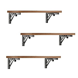 Floating Shelf Wall-Mounted Folding 3-Piece Set, Multifunctional Wall Mounted Shelf for Living Room, Bathroom, Kitchen, or Bedroom, Walnut Color