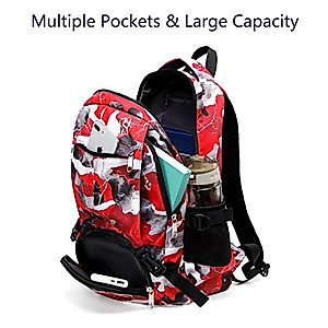 BLUEFAIRY Kids Backpacks for Boys Girls Camo Elementary School Bags Bookbags Lightweight Durable (Red Camo)