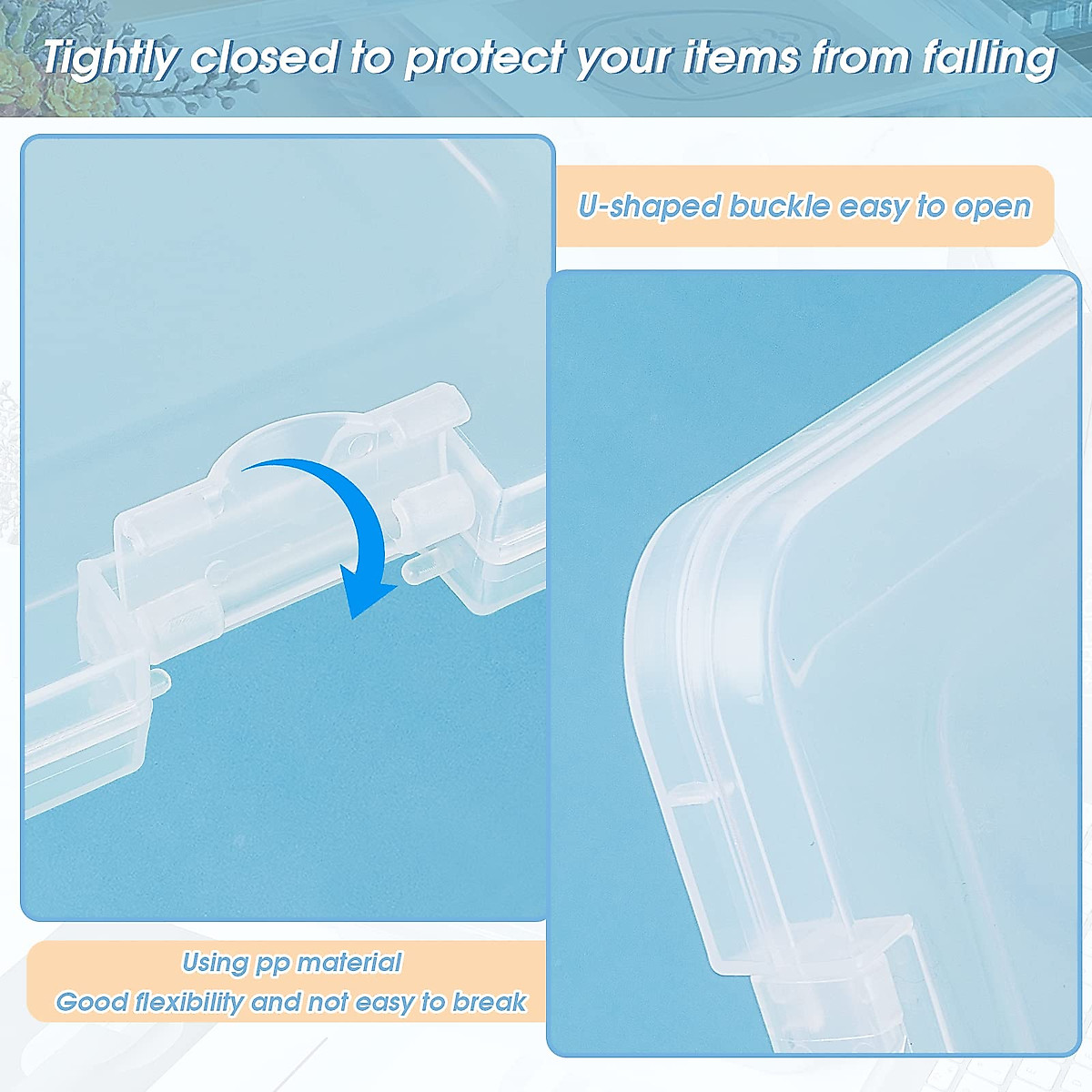 Gueevin A4 Clear File Portable Project Case Plastic Scrapbook Paper Storage Box with Handle Document Case Photo Storage Containers for Magazines Stamps Photos Art Craft,12.4 x 8.6 x 0.8 in(4 Pcs)