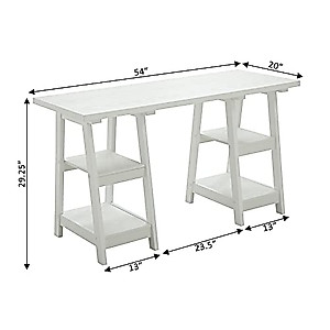 Convenience Concepts Designs2Go Double Trestle Desk with Shelves, White
