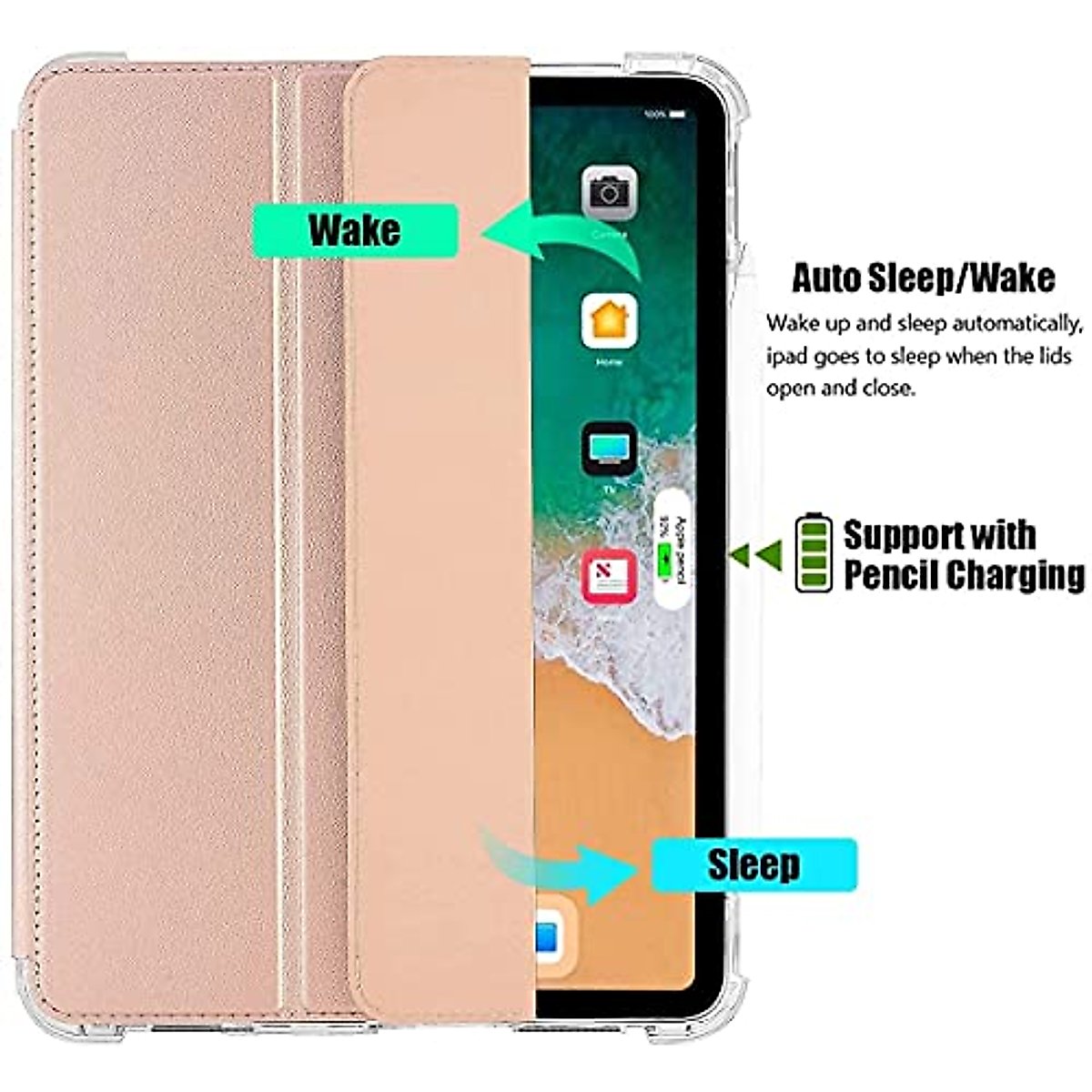 Valkit iPad 9th Generation Case (2021) / iPad 8th Generation Case (2020) / iPad 7th Generation Case (2019) with Pencil Holder,10.2 Inch Translucent Frosted Back Protective,Auto Wake/Sleep,Rose Gold
