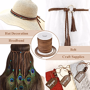 Leather String, Flat Suede Cord Faux Leather Cord Thin Leather Lace for Bracelets, Necklaces, Jewelry Making and Art Crafts (2.7 MM Brown)