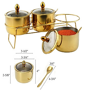 2 Pcs Stainless Steel Seasoning Box,Spice pot seasoning bottle Salt Pepper sugar storage bottle With Spoon and Clear Lid for home and kitchen (gold)