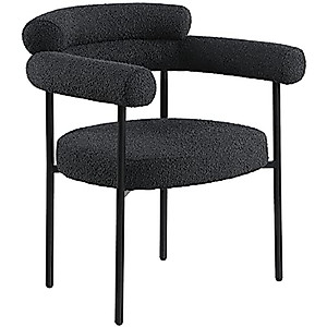 Meridian Furniture Blake Collection Modern | Contemporary Boucle Fabric Upholstered Dining Chair with Metal Frame, Set of 2, 28.5" W x 24" D x 31.5" H, Black
