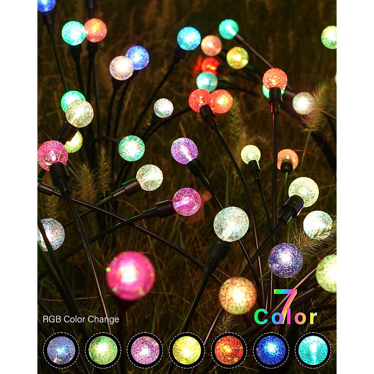 6 Pack 72 Big LEDs Colored Solar Firefly Lights Outdoor Waterproof-RGB Color Changing Solar Garden Lights-Swaying Dance Lights-Solar Powered Firefly Lights-Pathway Decoration Lights For Yard Christmas