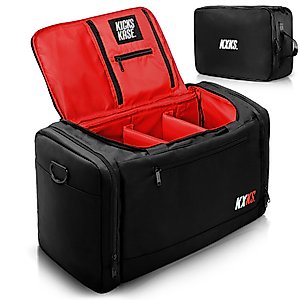 KXKS. (Kicks Kase Premium Sneaker Bag & Travel Duffel Bag - 3 adjustable compartment dividers - For shoes, clothing and gym (Black/Red)
