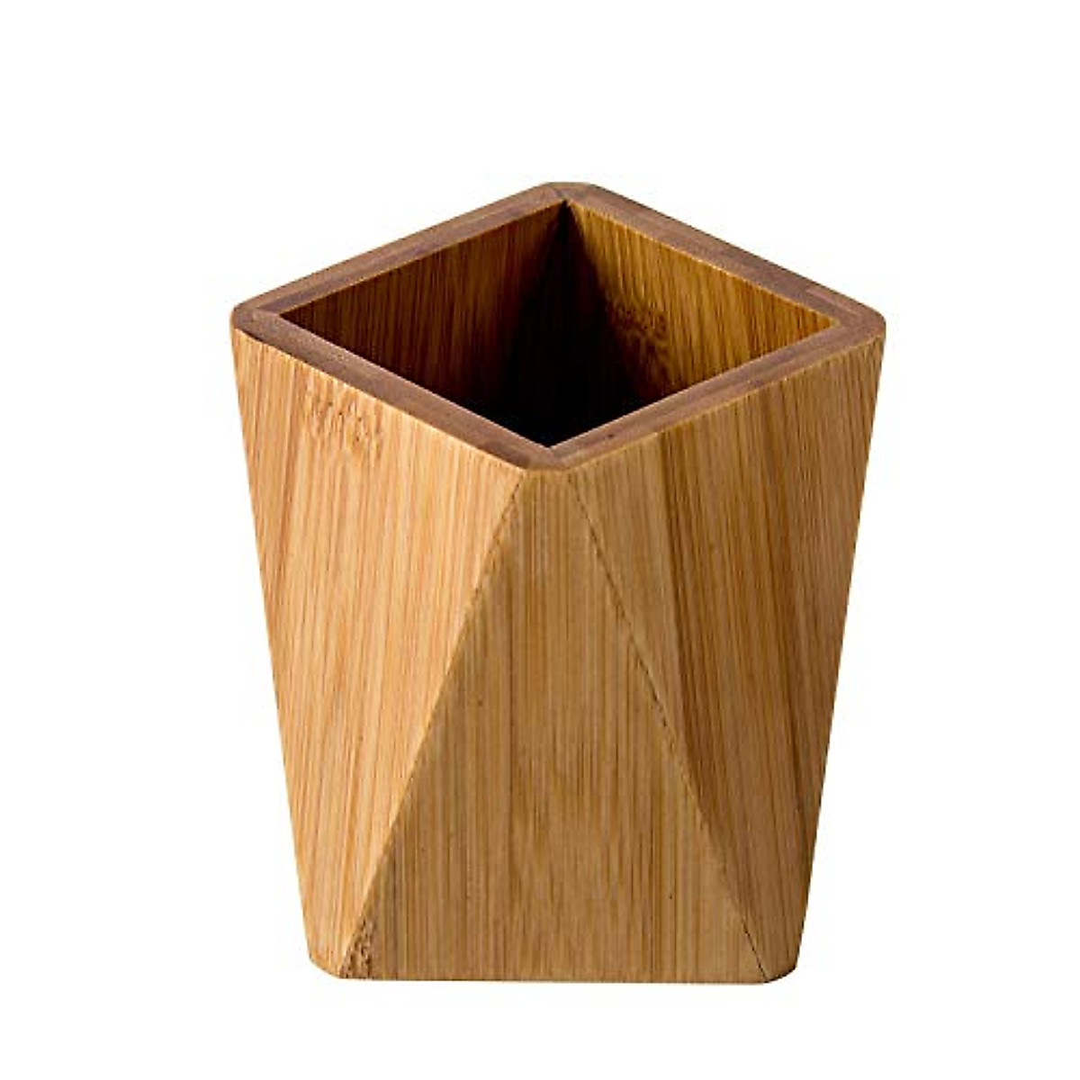 YOSCO Bamboo Wood Pen Holder Stand for Desk Geometric Pencil Cup Pot Cute Desktop Office Supplies, Makeup Brushes Organizer (Bamboo)