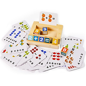 Panda Brothers Number Blocks Toys for Kids - Wooden Montessori Toys for 3 4 5 Year Old Kids, Kindergarten Learning Activities with 54 Math Flash Cards, 8 Number Blocks Toys Counting Toys Math Blocks