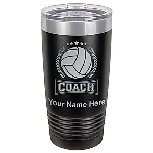LaserGram 20oz Vacuum Insulated Tumbler Mug, Volleyball Coach, Personalized Engraving Included (Black)