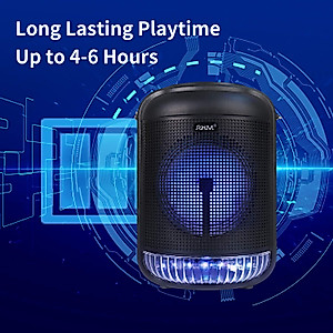 RHM K113 Karaoke Machine with 6 Color Change, Powerful Sound, Rechargeable Battery & A Wired Microphone, 6 Hours Playtime, Support Bluetooth/AUX/USB/TF/FM/REC, for Home/Party/Picnic/Outdoor Actives