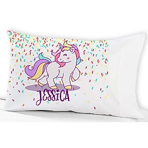 Personalize It (Confetti Unicorn, Standard) Pillowcase for Girls and Ladies Pink Rainbow Pride Birthday Gift Sleepover Party Friend Idea